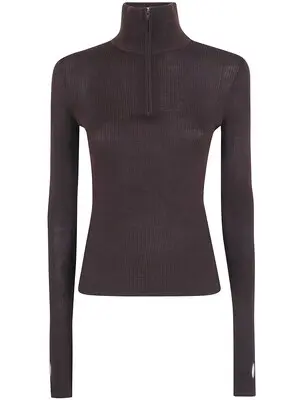 THE FRANKIE SHOP Zip-up Ribbed Sweater In Merino Wool And Silk Blend