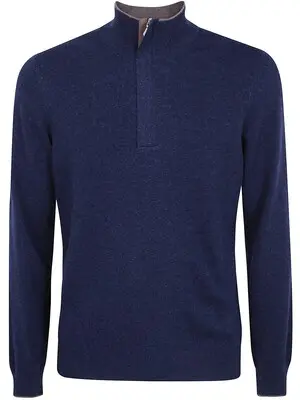 GRAN SASSO Sweater Long Sleeves Zip Turtle Neck - Blue