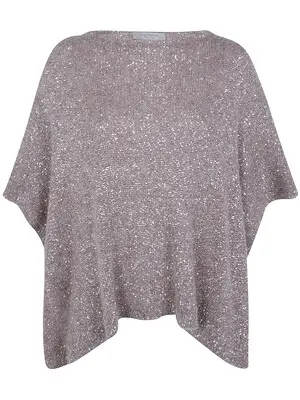 D.exterior Sweater Soft Alpaca Crystals Cape - Brown
