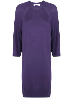 Liviana Conti Wool V-neck Dress With Asymmetrical Hem