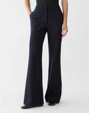 Lafayette 148 New York High Rise Flared Pinstripe Wool Jersey Pants