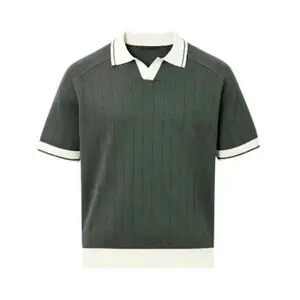 VAYLA Open Collar Relaxed Fit Breathable Polo Shirt In & Cream - Green