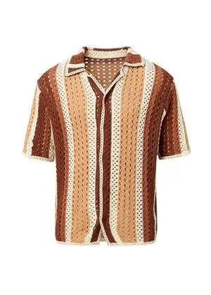 VAYLA Neutrals Cotton Knit Striped Resort Shirt & Mocha