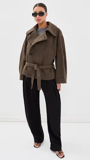 LEMAIRE Short Wrap Coat - Mud