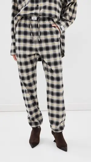 Attico Long Check Balloon Pants - Sand/black