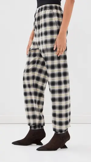 Attico Long Check Balloon Pants - Sand/black