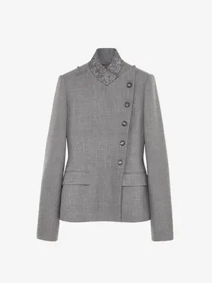 Alexander McQueen Wool Pinstripe Cross Lapel Jacket - Grey