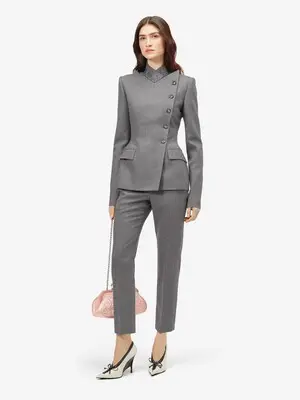 Alexander McQueen Wool Pinstripe Cross Lapel Jacket