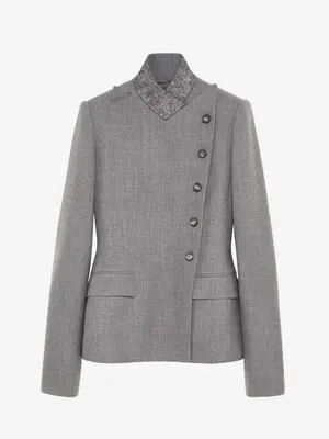 Alexander McQueen Wool Pinstripe Cross Lapel Jacket - Grey
