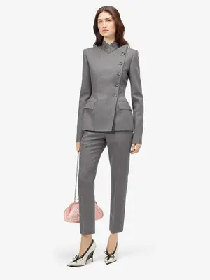 Alexander McQueen Wool Pinstripe Cross Lapel Jacket - Grey