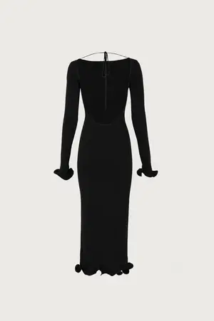 SAME Long Sleeve Ruffle Hem Midi Dress - Black