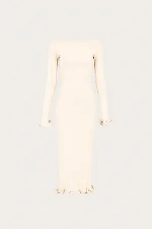 SAME SAME Ruffled Hem Midi Dress Cream