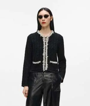 Karl Lagerfeld Textured Beaded Cardigan - Black