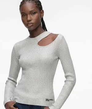 KL JEANS Jeans Metallic Ribbed Sweater With Shoulder Cut-out