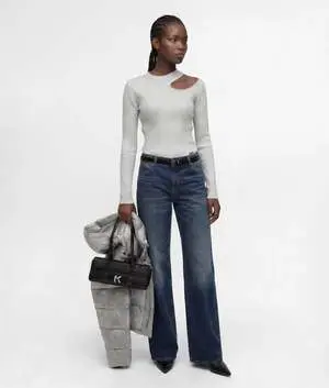 KL JEANS Jeans Metallic Ribbed Sweater With Shoulder Cut-out