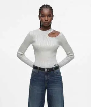 Karl Lagerfeld Metallic Ribbed Sweater - Silver