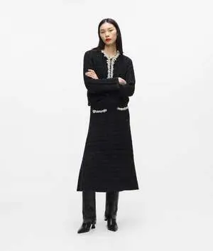 Karl Lagerfeld Faux-pearl Embellished Midi Knit Skirt - Black