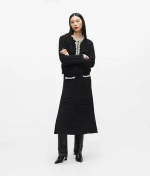 Karl Lagerfeld Faux-pearl Embellished Midi Knit Skirt - Black