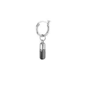 TRUE ROCKS Grey / Silver Gun Metal Grey Sterling Silver 2 Tone Mini Pill Charm On Silver Hoop - Grey/silver