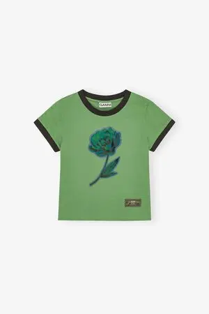 GANNI Ribbed Tank Top With Logo Detail - Green