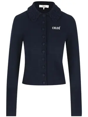 Chloé Wool Cardigan With Buttons And Logo - Blue