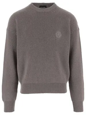 Giorgio Armani Crew Neck Sweater In Virgin Wool With Corn Cobs Stitch - Grey