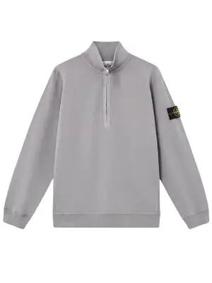 Stone Island Sweatshirt Regular Fit With Short Zip And Ribbed Inserts - Grey