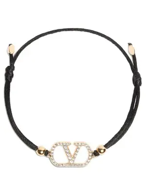 Valentino Garavani Vlogo Signature Bracelet In Cotton And Sw - Black