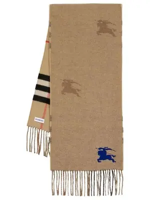 Burberry Reversible Cashmere Check Scarf With Equestrian Knight - Brown
