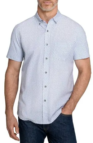 W.R.K Raindrop Reworked Short Sleeve Button-up Shirt - White/blue