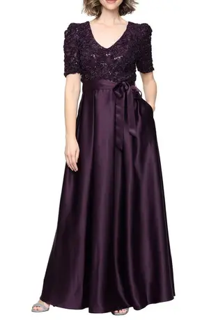 Alex Evenings Sequin Soutache Bodice Empire Waist A-line Gown