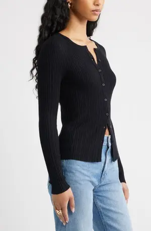 OPEN EDIT Rib Cardigan - Black