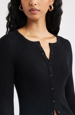 OPEN EDIT Rib Cardigan - Black