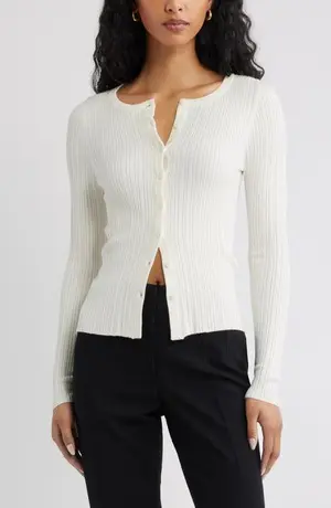 OPEN EDIT Rib Cardigan - Ivory