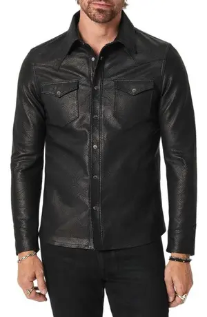 John Varvatos Sage Leather Shirt Jacket - Black