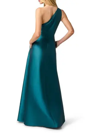 Adrianna Papell Pleated One-shoulder Mikado Gown