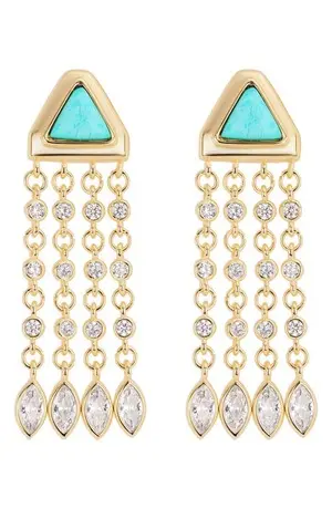 ATHRA LUXE Turquoise & Cubic Zirconia Fringe Drop Earrings - Gold