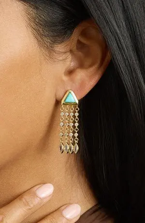 ATHRA LUXE Turquoise & Cubic Zirconia Fringe Drop Earrings