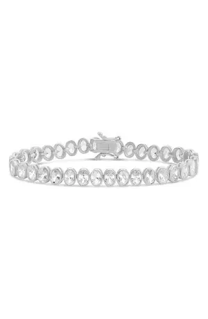 SHYMI Bezel Set Oval Cubic Zirconia Tennis Bracelet - Silver