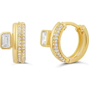 SHYMI 14k Plate Emerald Cut & Pavé Huggie Hoop Earrings - Gold