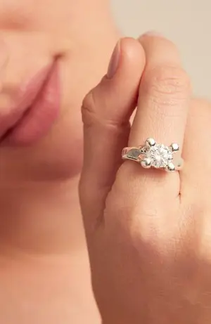 UNODE50 Sterling -plated Ring With White Cubic Zirconia Solitaire