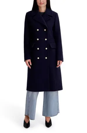 KENNETH COLE Double-breasted Twill Coat - Navy
