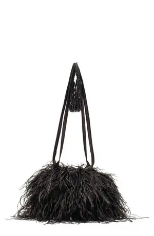 FRANCES VALENTINE Faux Feather Satin Bag - Black