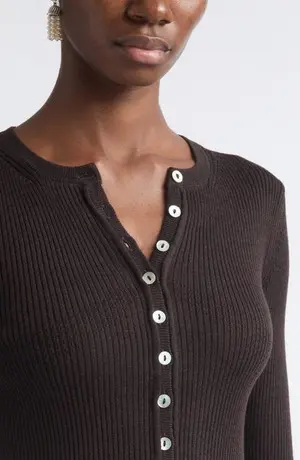 NACKIYE Merino Wool & Silk Henley Sweater