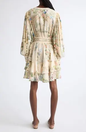 Camilla Silk Floral Print Long Sleeve Dress With Embellished Waistband