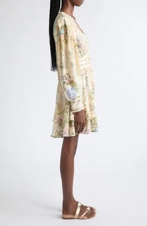 Camilla Silk Floral Print Long Sleeve Dress With Embellished Waistband