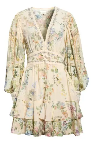 Camilla Silk Floral Print Long Sleeve Dress With Embellished Waistband