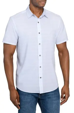 W.R.K Slim Fit Micro Geo Short Sleeve Performance Button-up Shirt - White