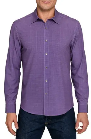 W.R.K Slim Fit Square Geo Print Performance Button-up Shirt - Purple
