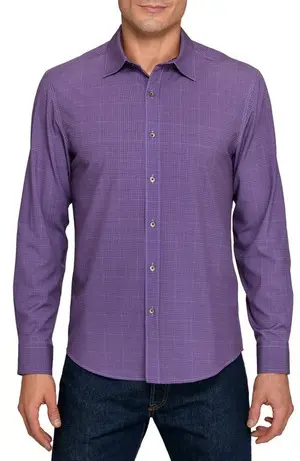 W.R.K Slim Fit Square Geo Print Performance Button-up Shirt - Purple